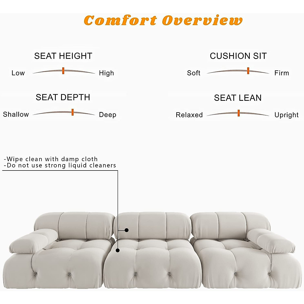 BOKIFOL Sectional Sofa, 104'' Modular Sectional Couch Modern Velvet Sofa 3-Seater Couch for Living Room, Apartment(Beige