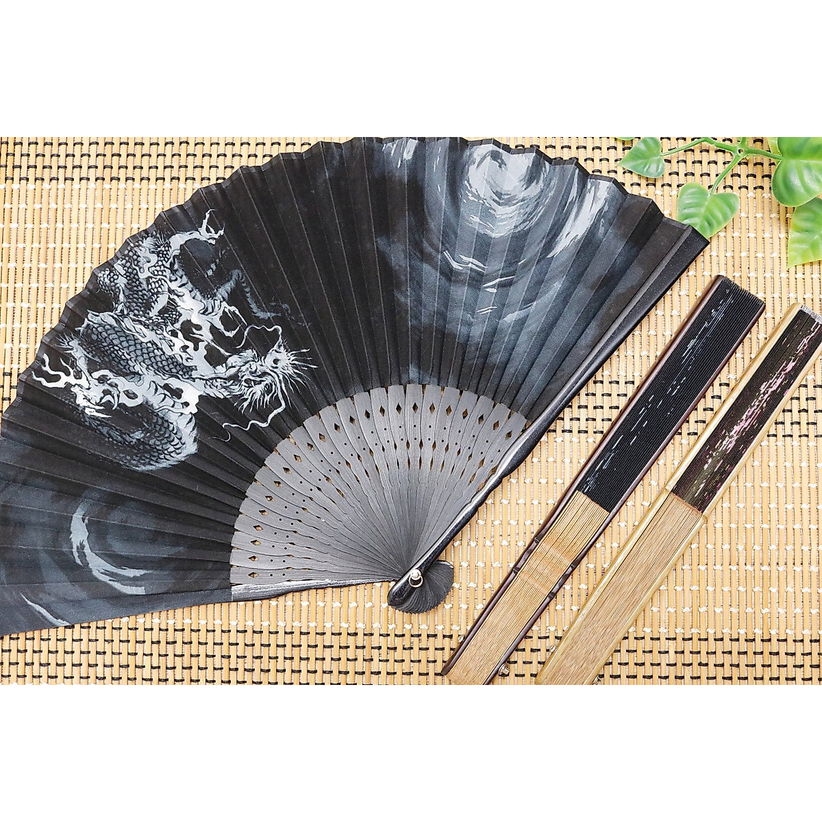 まつみ工芸 Asahi King 136001 Folding Fan Dragon Black