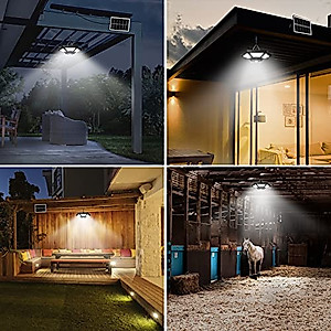 Yomisga Solar Powered Shed Light Daytime Available Solar Pendant Lights Outdoor with Remote Control, Timer, Motion Sensor & 5 Lighting Modes, 180 LED Solar Indoor Lights for Home, Shop, Garage, Barn…
