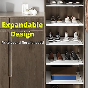 KIKIBRO Expandable Closet Shelf Organizer, Adjustable Shelves, Extendable Storage Shelving Rack Divider for Cabinet Pantry Cupboard Kitchen (2, White Small)