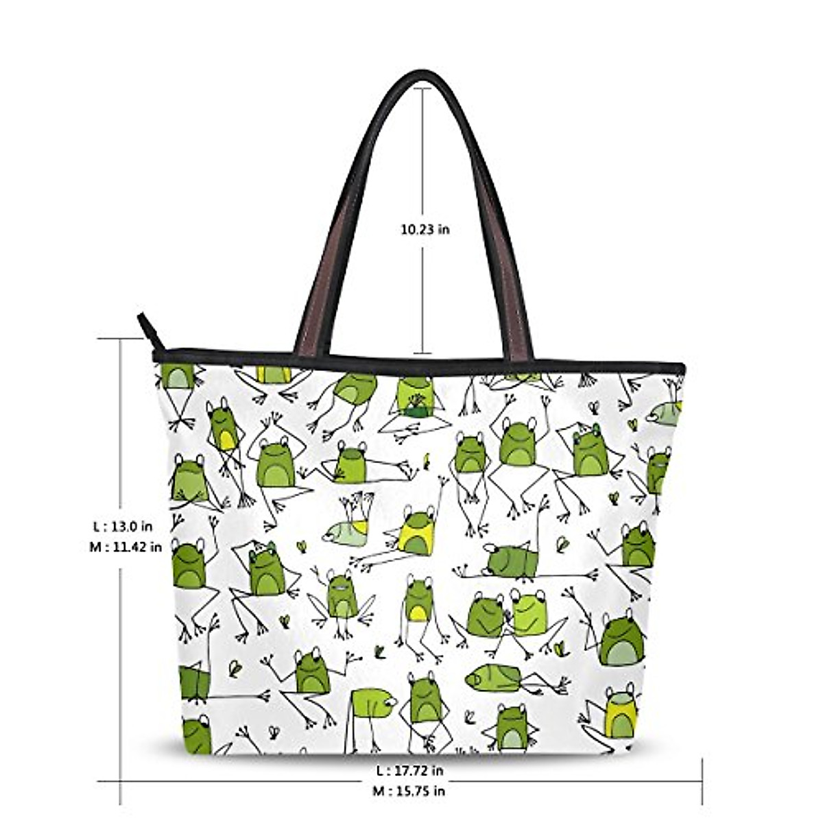 Large Shoulder Bag Funny Frogs Bag Tote Top Handbag With Zipper Pocket Handle Bag