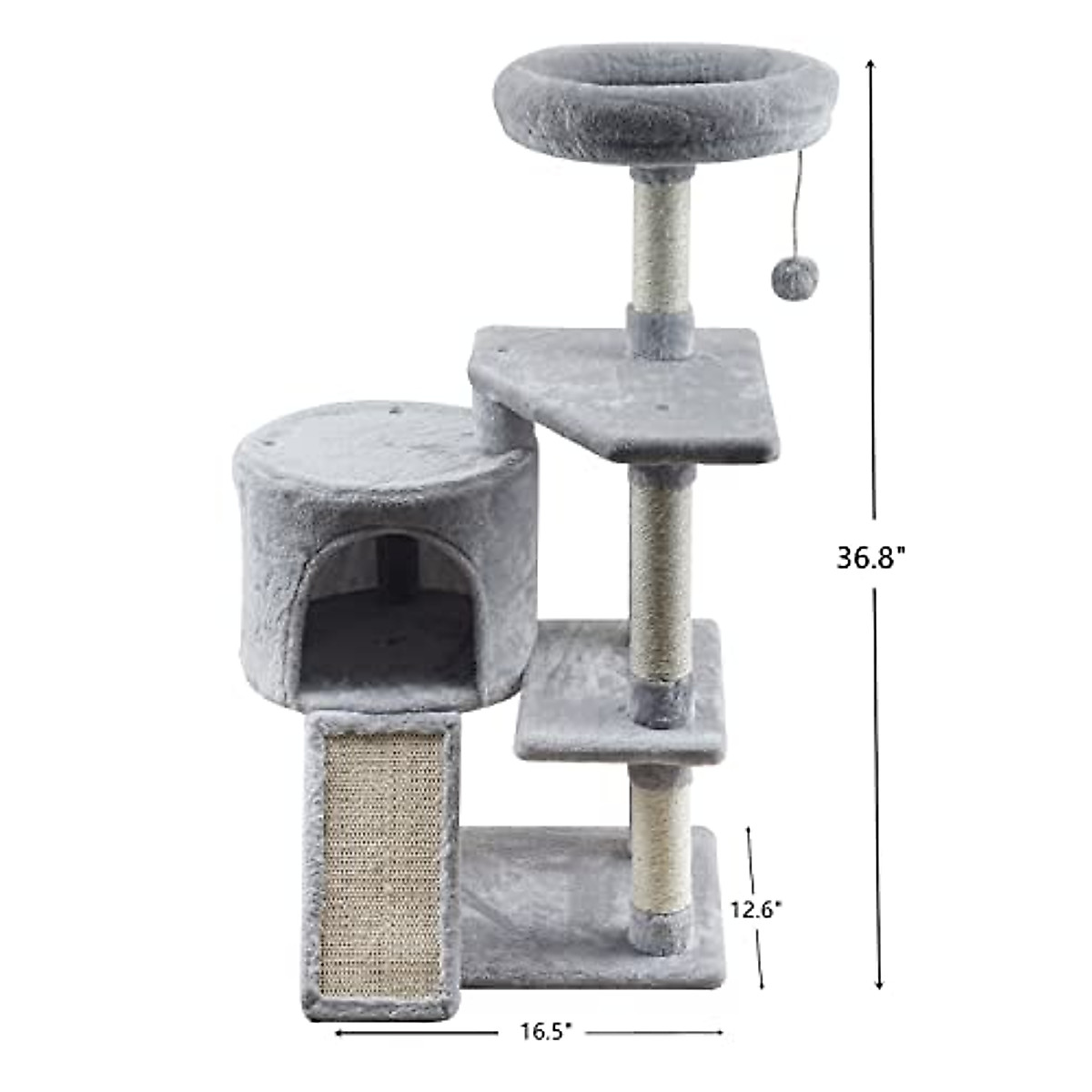 MIAO PAW 11Grey Cute Cat Tree Tower for Indoor Cats - Condo with Sisal Scratching Posts，Jump Platform Cat Furniture Activity Center Play House Bed