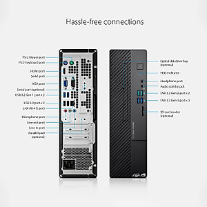 ASUS ExpertCenter D500SC Small Form Factor Desktop PC, Intel Core i5-11400, 8GB DDR4 RAM, 512GB PCIe SSD, TPM, Windows 11 Professional, Black, D500SC-XH503