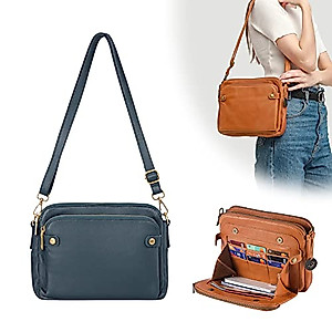 HCPBRS Crossbody Leather Shoulder Bags and Clutches, Women's Crossbody Handbags with Adjustable Strap, Multiple Compartments (Blue)