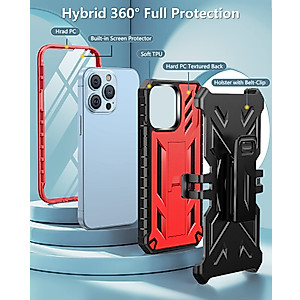 WTYOO for iPhone 13 Pro Max Case: with Built-in Kickstand & Screen Protector | Full-Body Dual Layer Rugged Belt Clip Holster, Durable Heavy Duty Military Shockproof Protective Phone Cover-Black