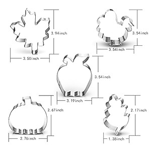 LUBTOSMN New Large Thanksgiving Cookie Cutter Set-5 Pieces-Turkey, Pumkin, Apple, Maple Leaf and Oak Leaf-Fall Holiday Cookie Cutters Fondant Biscui Cutters