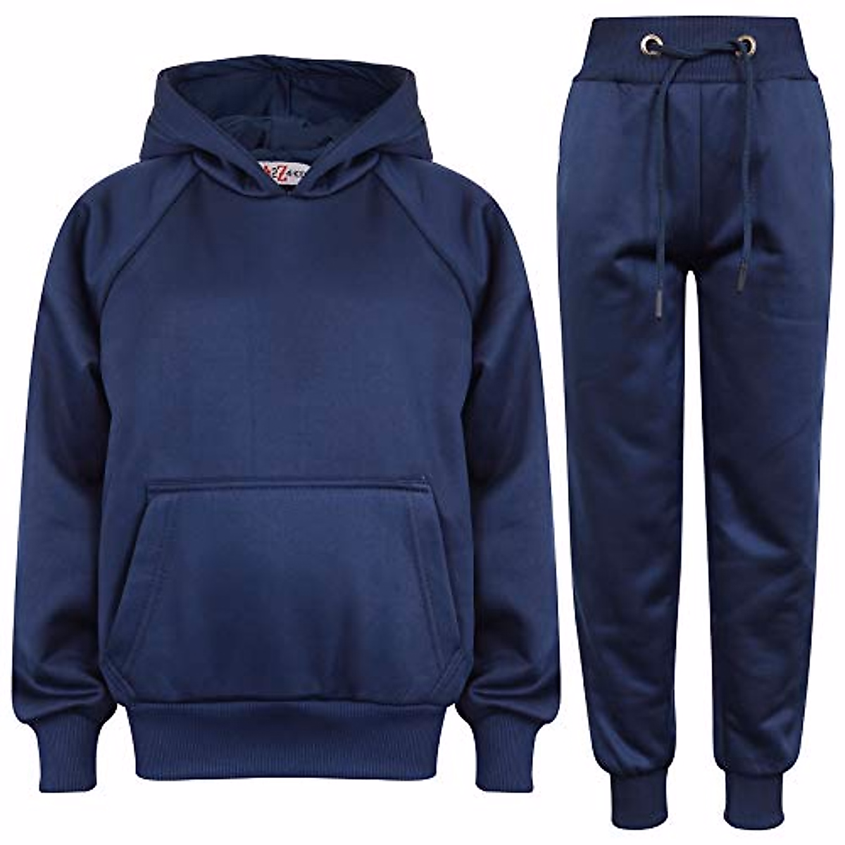 Kids Girls Boys Plain Tracksuit Hooded Sweat Hoodie Bottom Jog Suit Joggers 5-13 Navy