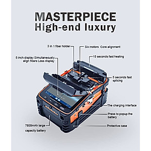 Optical Fiber Fusion Splicer Automatic Multi-Language Intelligent Fiber Optic Welder FTTH Fiber Optic Splicing Machine with 6 Seconds Splicing Time, Fusion Splicer Machine Melting 15 Seconds Heating
