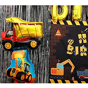 FIGEPO 179 Pack Construction Birthday Party Supplies Dump Truck Party Decorations Kits Plates, Utensils, Napkins, Tablecloth, Cake Toppers, Backdrop, Balloons, Curtains, Tape Banner Serves 16 Guests
