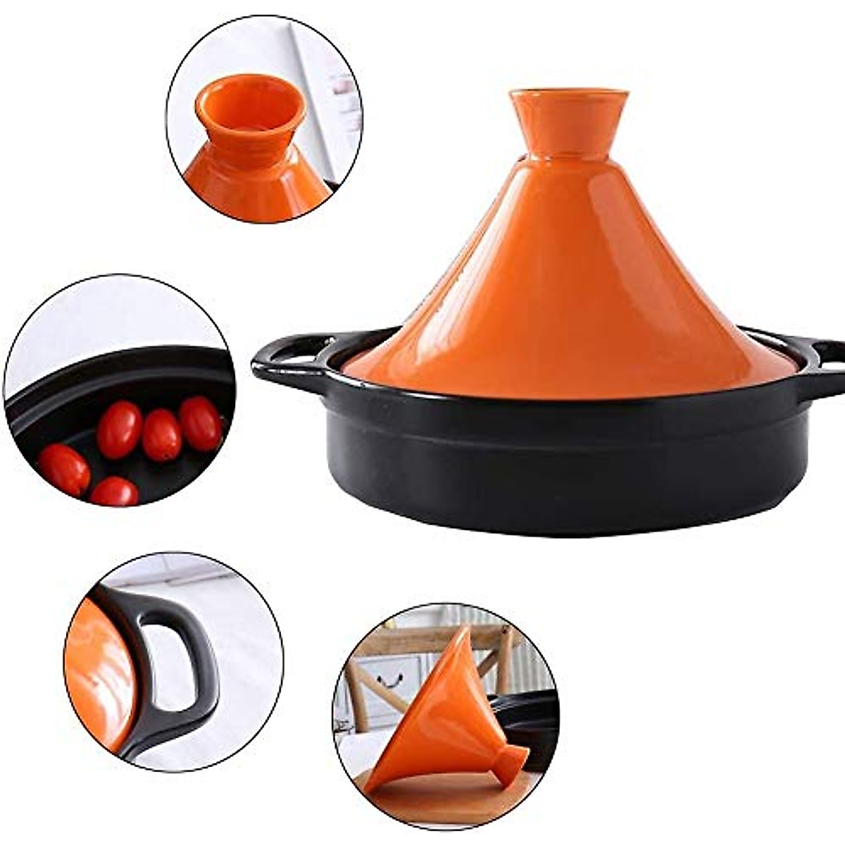 JINXIU Casserole Ceramic Tagine Pot, Tajine Cooking Pot Ceramic Pots for Cooking and Stew Casserole Slow Cooker with 2 Handle and Lid for Home Kitchen,Yellow