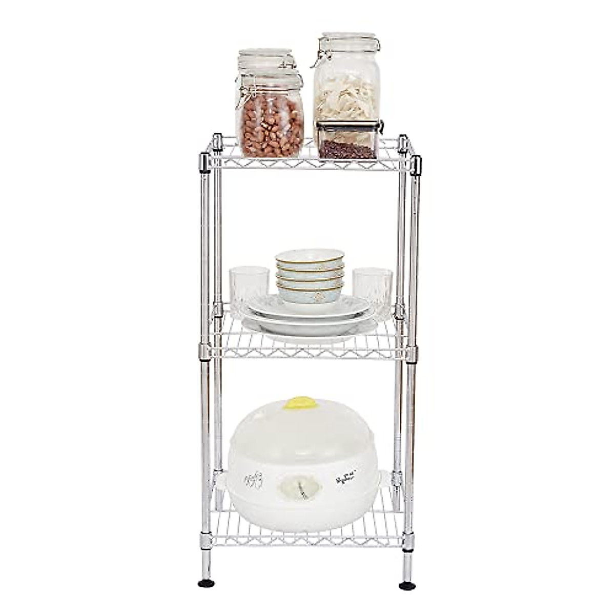 Keseno Chrome 3-Tier Black Wire Shelving Tower， Adjustable, Heavy Duty Storage Shelving Unit