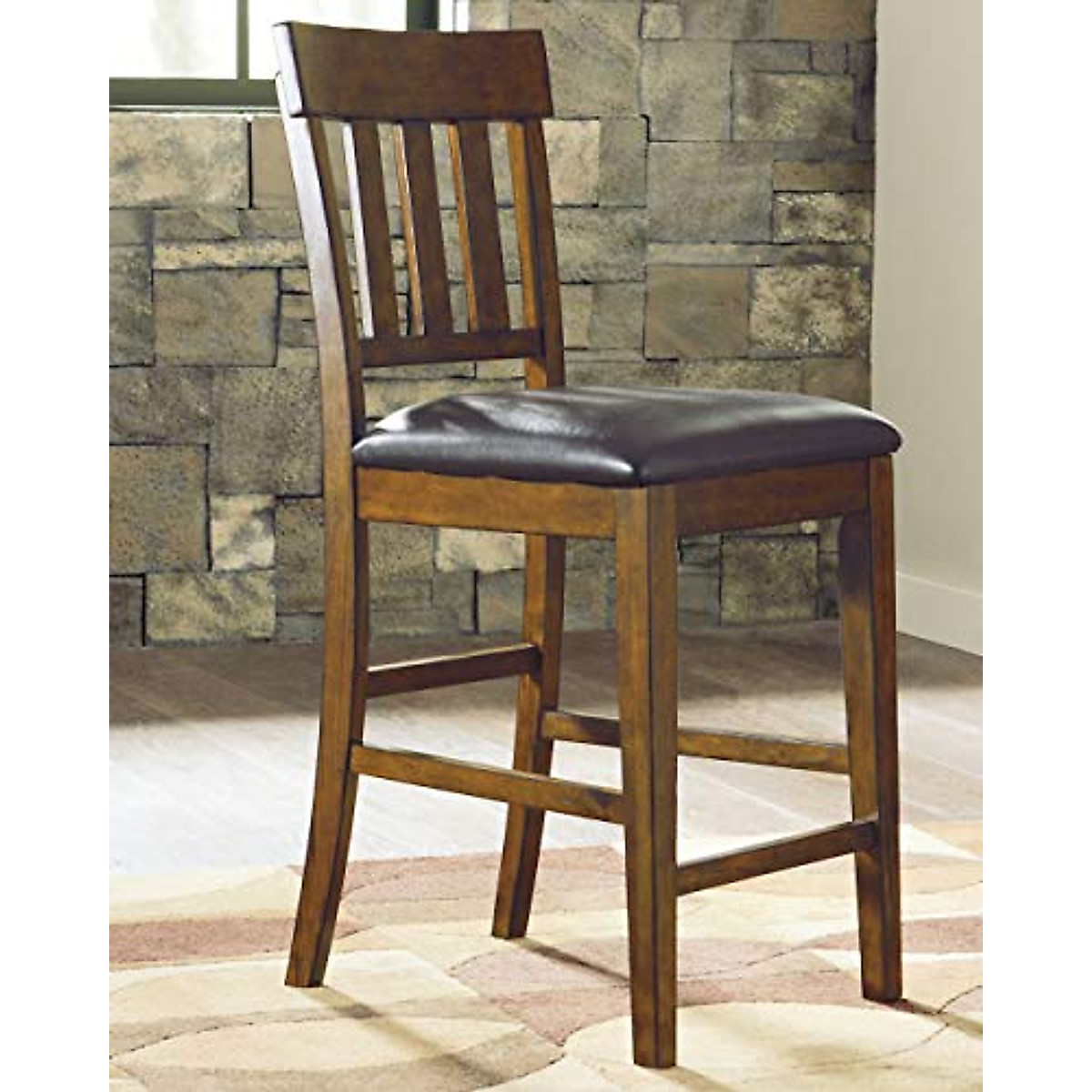 Signature Design by Ashley Ralene Traditional 26" Counter Height Faux Leather Seat Barstool, 2 Count, Brown