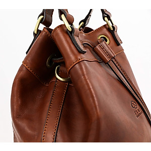 Time Resistance Leather Bucket Bag Full Grain Real Leather Tote Bag for Women