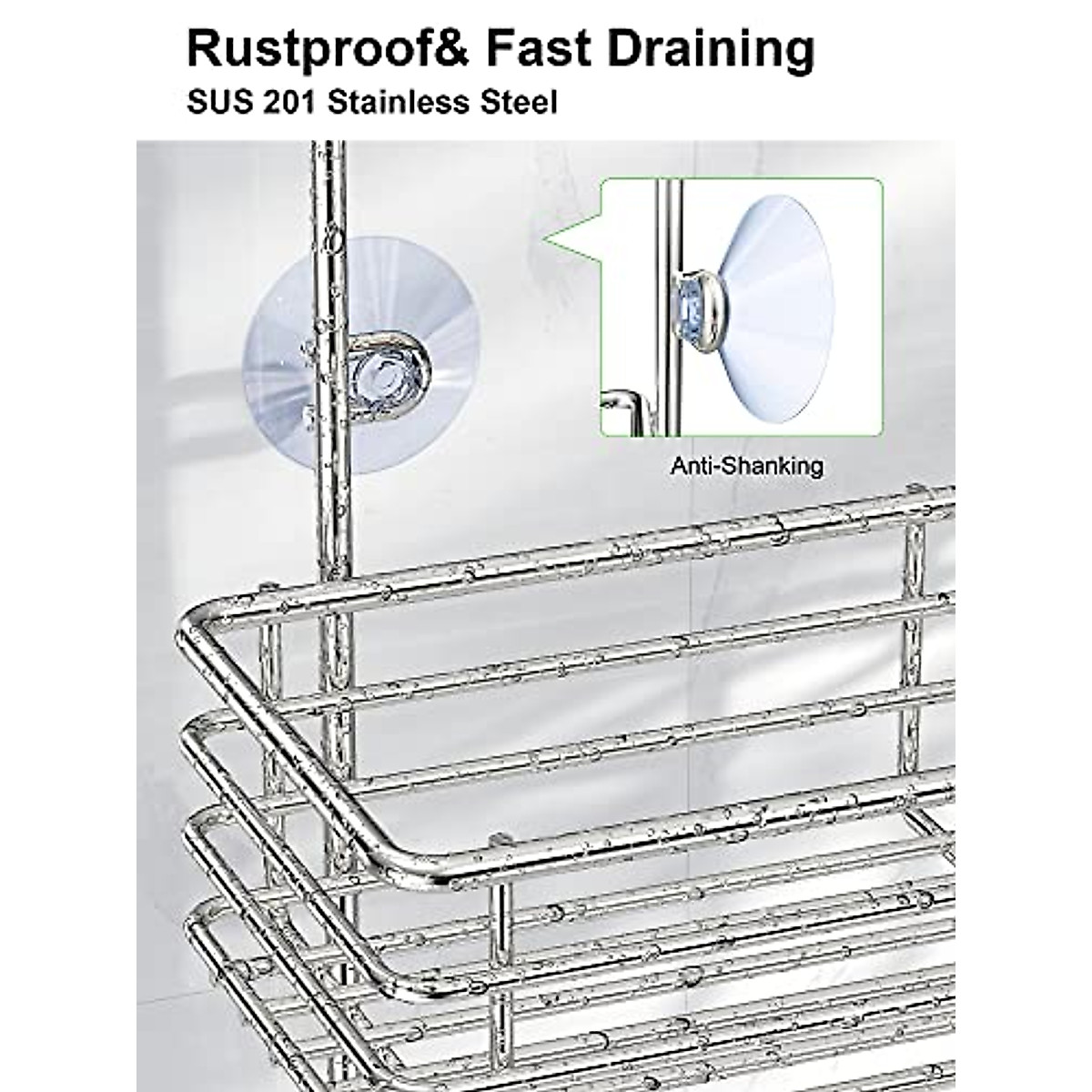 SMARTAKE Hanging Shower Head Caddy, Rustproof Bathroom Shower Shelf Organizer, SUS201 Stainless Steel Over The Shower Storage Rack, for Toilet, Bathroom and Shower Room, Silver