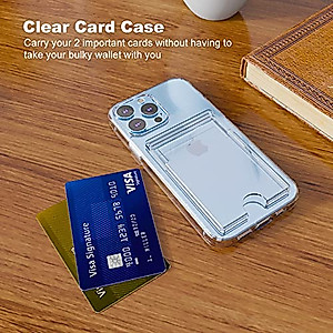 Wuwedo 【Upgrade】 for iPhone 13 Pro Clear Wallet Case, Anti-Yellowing Slim Fit Thin TPU Bumper + PC Back Case with 2 Cards Holder