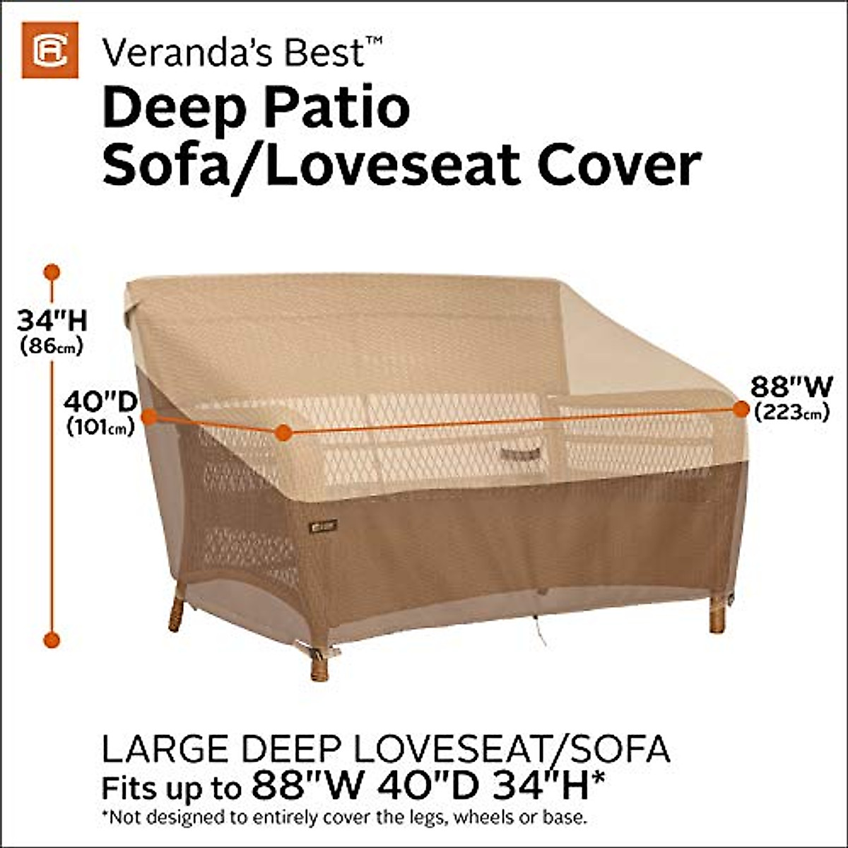 Classic Accessories Veranda's Best Waterproof Patio Sofa/Loveseat Cover, 88 x 40 x 34 Inch