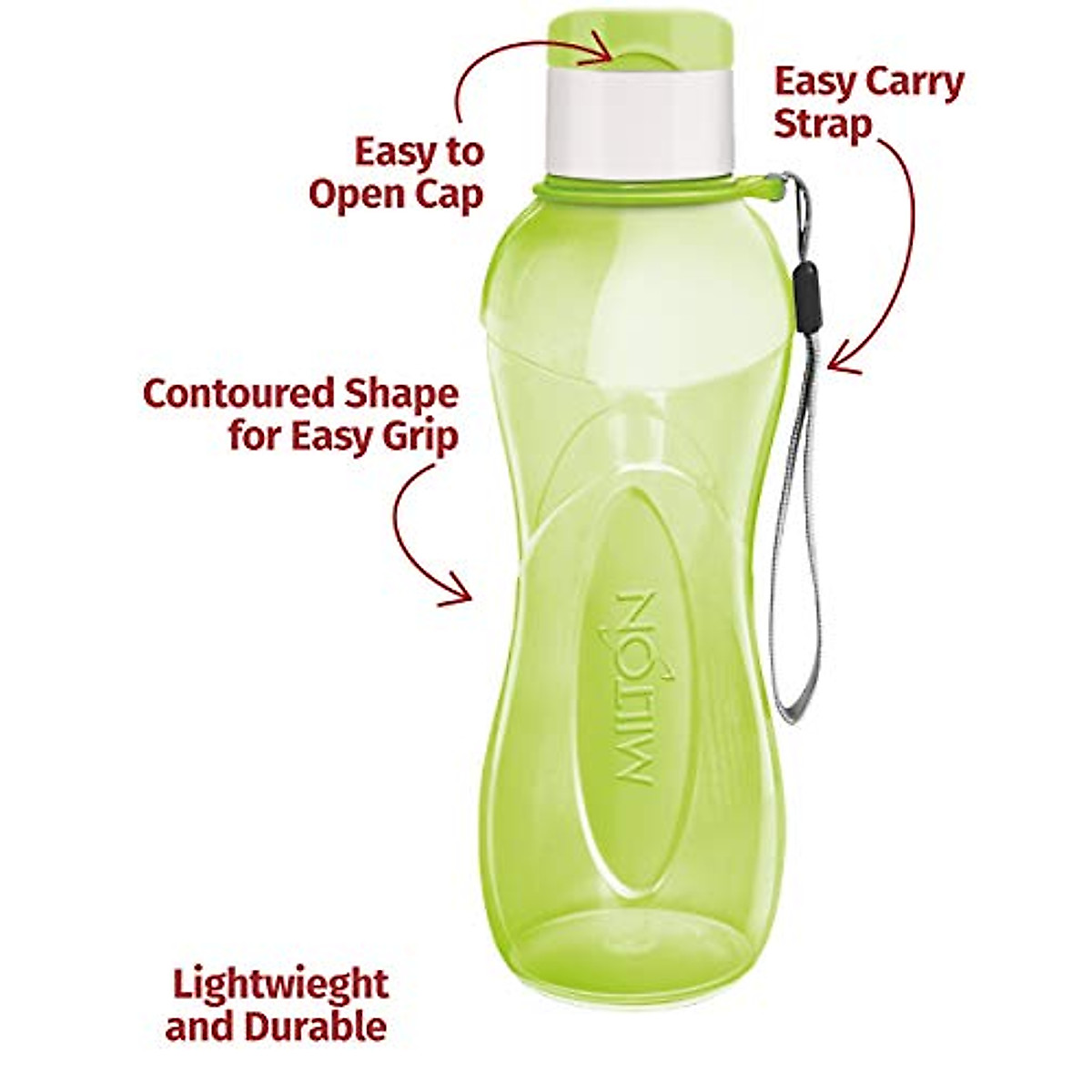 MILTON 32 oz. Large Water Bottle 4 Set Sports Water Bottles for Kids Adults Reusable Water Bottle Plastic Wide-Mouth BPA Free Leak-Free Lightweight Drink Bottle with Carry Strap Hiking Gym Bike Travel