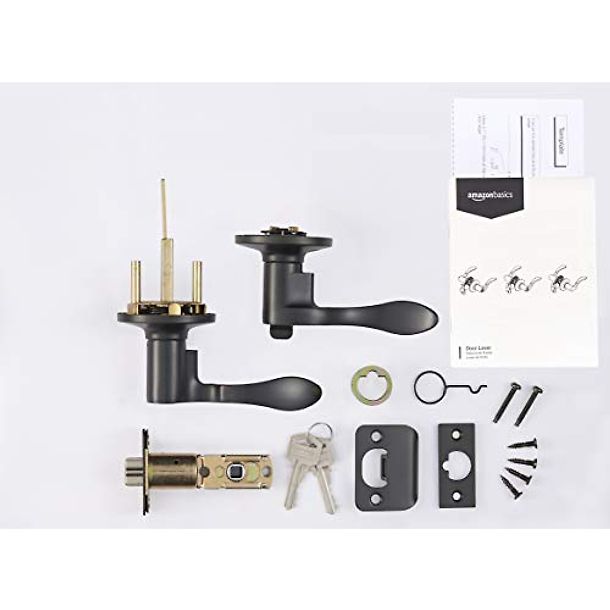 Amazon Basics Shelby Door Lever with Lock, Entry, Oil Bronze