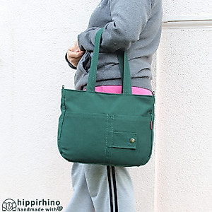 Multiple Pockets Canvas Shoulder Tote Bag for Women Crossbody Detachable Strap Zipper Closure Candy Pink