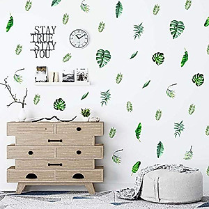 Leaf Wall Decals, H2MTOOL 64 PCS Removable Tropical Plants Tree Leaves Stickers for Kids Nursery Room Decor