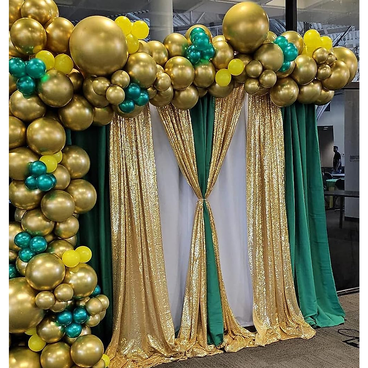 TCBESTO Gold Sequin Backdrop Curtains Glitter Drapes 2FTx8FT 4 Panels for Wedding Birthday Party Decorations Bridal Baby Shower Party Supplies Sparkly Photography Background