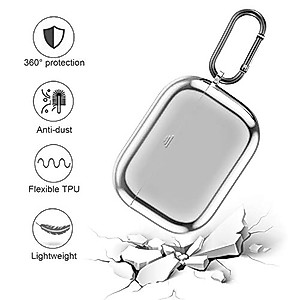 Aiiko AirPods Pro Case Cover, Soft TPU Plated Full Protective Shockproof Cover with Keychain/Anti-Lost Straps and EVA Box Set for AirPods Pro Case 2019 (Front LED Visible)-Silver