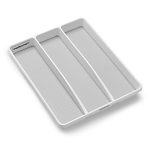 madesmart Antimicrobial Classic Large Utensil Tray Soft Grip, Non-Slip Kitchen Drawer, Multi-Purpose Home Organization, EPA Certified, 3 Compartments, White
