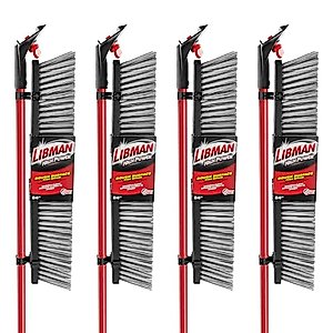 Libman Commercial 879 Rough Surface Push Broom, 64" Length, 24" Width, Black/Red/Grey (Pack of 4)