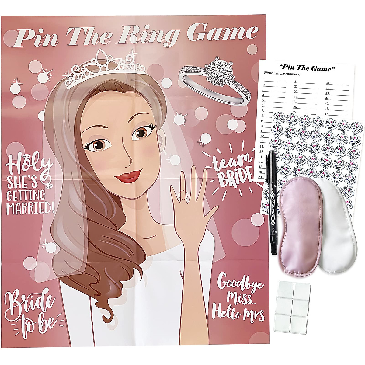 Bridal Shower Games, Pin The Ring On The Bride, Bridal Shower Engagement Wedding Shower Bachelorette Party Games 50 Guests