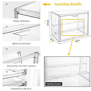 Attelite Clear Acrylic Display Case,3 Tier Display Shelf with 2 Movable Plate, Stackable Protection Showcase for Action Figures, Display Storage Box Countertop with Magnetic Door