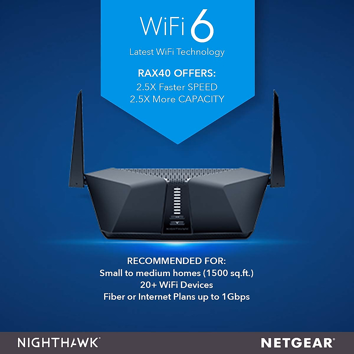 Netgear AX3000 Nighthawk AX4 RouterNew Retail, RAX40-100PESNew Retail Band WiFi 6 4-Stream