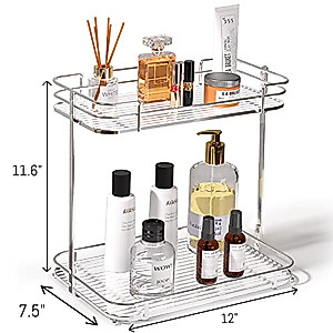 Acliys Bathroom Organizer Countertop 2 Tier Acrylic Bathroom Counter Organizer Perfume Organizer Vanity Organizer Skincare Organizers Kitchen Countertop Organizer(Silver, Clear)