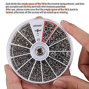 HQMaster 1000Pcs Eyeglasses Sunglass Spectacles Tiny Screws Nut Assortment Repair Tool Kit Set with Tweezer Micro Screwdriver (Round Case)
