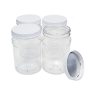ljdeals 32 oz Clear Plastic Jars with Lids, Storage Containers, Wide Mouth, PET Mason Jars, Food Safe, BPA Free, Pack of 4, Made in USA