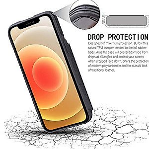 Arae Case for iPhone 12 and iPhone 12 Pro - Wallet Cover with PU Leather Card Holder - Black