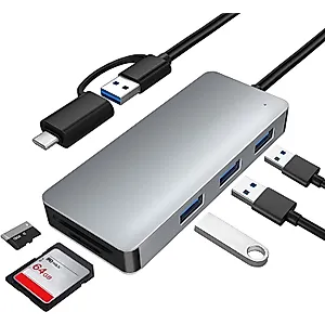 USB Hub, 3-Port USB C Hub Adapter Support OTG Function, 5 in 1 USB 3.0 Hub with 25cm Cabel, 3 USB 3.0 Ports, SD/TF Card Compatible for Matebook, Mac os, Windows, Linux, Vista, More Type C Devices.