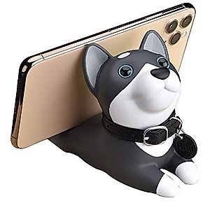 QOGRISUN Cute Cell Phone Stand for Desk, Dog Phone Holder, Animal Desk Accessories, Angle Adjustable, Mount for iPhone Smartphones and Tablets, Husky