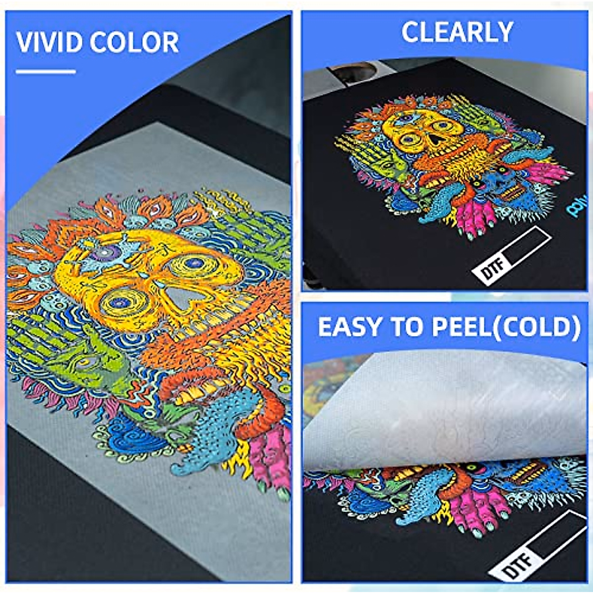 GOZYE Premium DTF Transfer Film - 50 Sheets A4 Matte PET Heat Transfer Paper for Direct-to-Film Printing on T-Shirts Textile- Size: A4 (8.3" x 11.7")