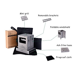 Boundless Voyage Titanium Folding Wood Stove Backpacking Stove with Pot Bracket Outdoor Camping Charcoal Burner Furnace Ti2010C