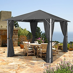 Raysfung 10' x 10' Gazebo Aluminum Frame Outdoor Gazebo with Curtain Canopy Shelter with Sidewalls, Vented Roof for Garden, Patio, Backyard (Grey)