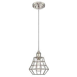 Westinghouse Lighting 6337200 Nathaniel One-Light Indoor Mini Pendant, Brushed Nickel Finish with Angled Bell Cage Shade