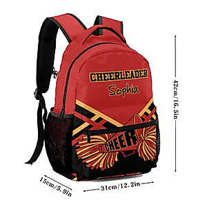 BigBigift Personalized Cheerleader Red Waterproof Backpack with Name Text for Women Men Gift 12.2(L)x5.9(W)x16.5(H)inch