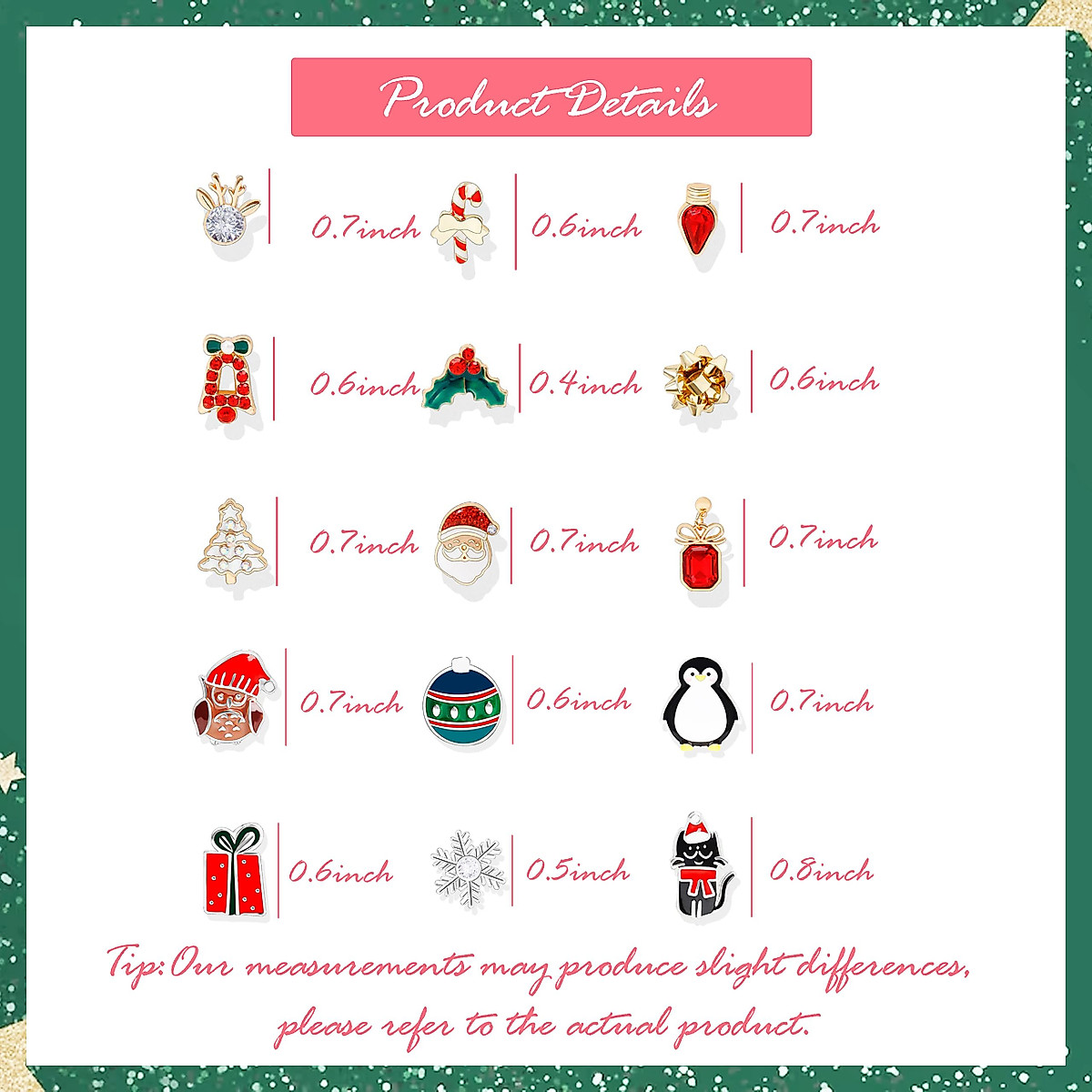 Long tiantian 15 Pairs Christmas Stud Earrings Christmas Earrings for Women Christmas Candy Tree Bow Santa Claus Stud Earrings Xams Earrings Christmas Jewelry Gift