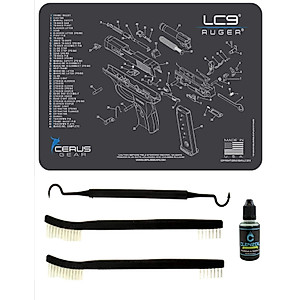 Ruger LC9 5 PC EDOG Cerus Gear Schematic (Exploded View) Heavy Duty Pistol Cleaning 12x17 Padded Gun-Work Surface Protector Mat Solvent & Oil Resistant & 3 PC Cleaning Essentials & Clenzoil