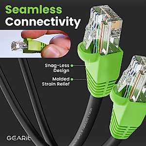 GearIT RJ45 Cat-6 Ethernet Patch Cable, 10Gpbs Transfer Speed, Gold-Plated Connectors, Copper Clad, Outdoor, UV Resistant, Direct Burial, Waterproof, Durable, 100 Foot (30.4 Meters), Black