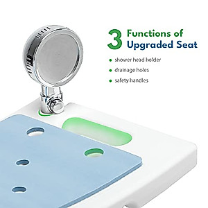 Auitoa Shower Stool with Shower Head Holder and Handles, Tool-Free Assembly Shower Chair for Bathtub and Inside Shower, Adjustable Shower Seat for Seniors, Elderly, Handicapped, Pregnant (350lbs)