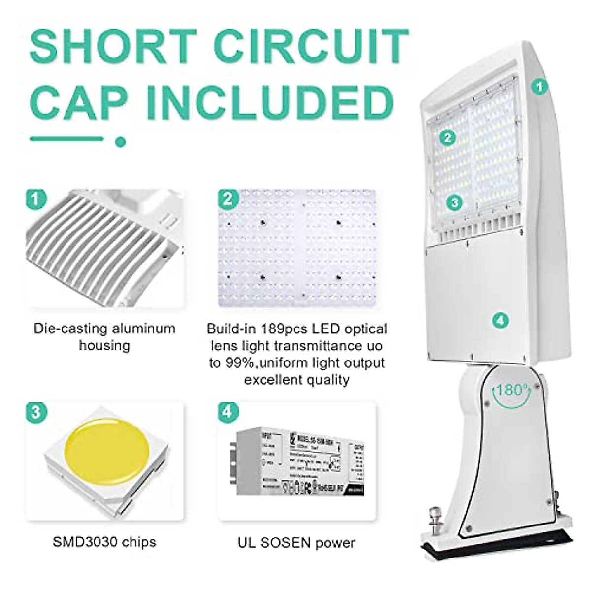 150W LED Parking Lot Light 21000 LM, 5000K 1-10V Dimmable LED Shoebox Pole Area Light (600W MH Equiv), Direct Arm Mount IP65 Waterproof 100-277V AC, UL&DLC, White (Direct Arm Mount, 150Watts)