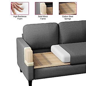 MUZZ 76'' Convertible Sectional Sofa Couch，Modern Linen Fabric Upholstered Couch with Storage Function Ottoman,3-Seat L-Shaped Couches for Living Room, Apartment, Office and Small Space（Dark Grey）