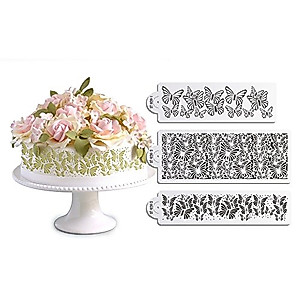 ART Kitchenware 3pcs/set Butterflies Stencil for Cake Side Decoration Fondant Wedding Cake Decorating Stencil Mold Icing Royal Stencil Tool ST-828 Beige/Semi-Transparent