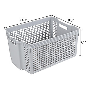 Neadas 6 Packs Large Plastic Storage Stacking Baskets, Large Stackable Cupboard Baskets, Grey